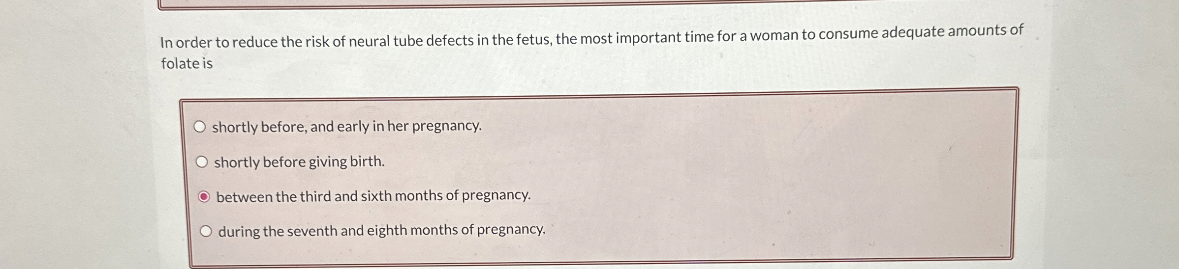 Solved In order to reduce the risk of neural tube defects in | Chegg.com