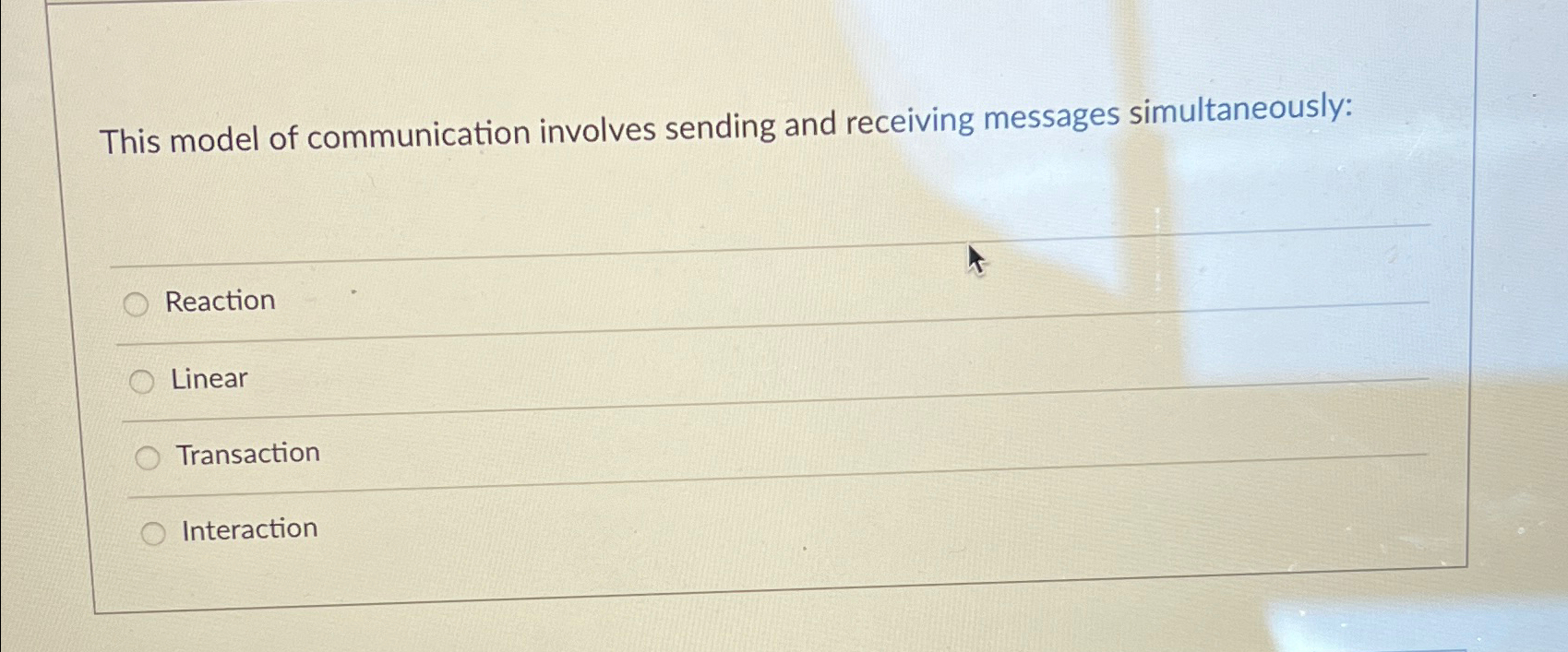 Solved This model of communication involves sending and | Chegg.com