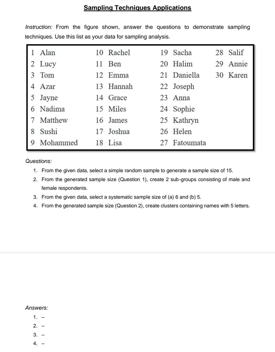 Solved Sampling Techniques Applications Instruction: From | Chegg.com
