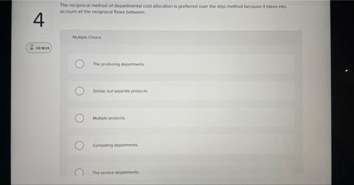 Solved The reciprocal method of departmental cost allocation | Chegg.com