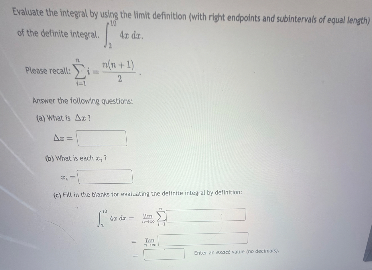 Solved Evaluate the integral by using the limit definition | Chegg.com
