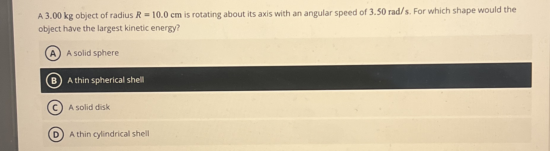 Solved A 3.00 ﻿kg object of radius R=10.0cm ﻿is rotating | Chegg.com
