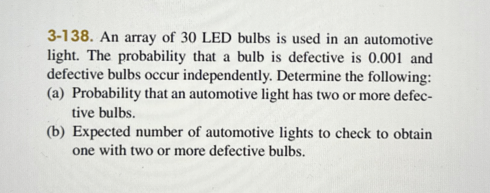 Solved 3-138. ﻿An array of 30 ﻿LED bulbs is used in an | Chegg.com