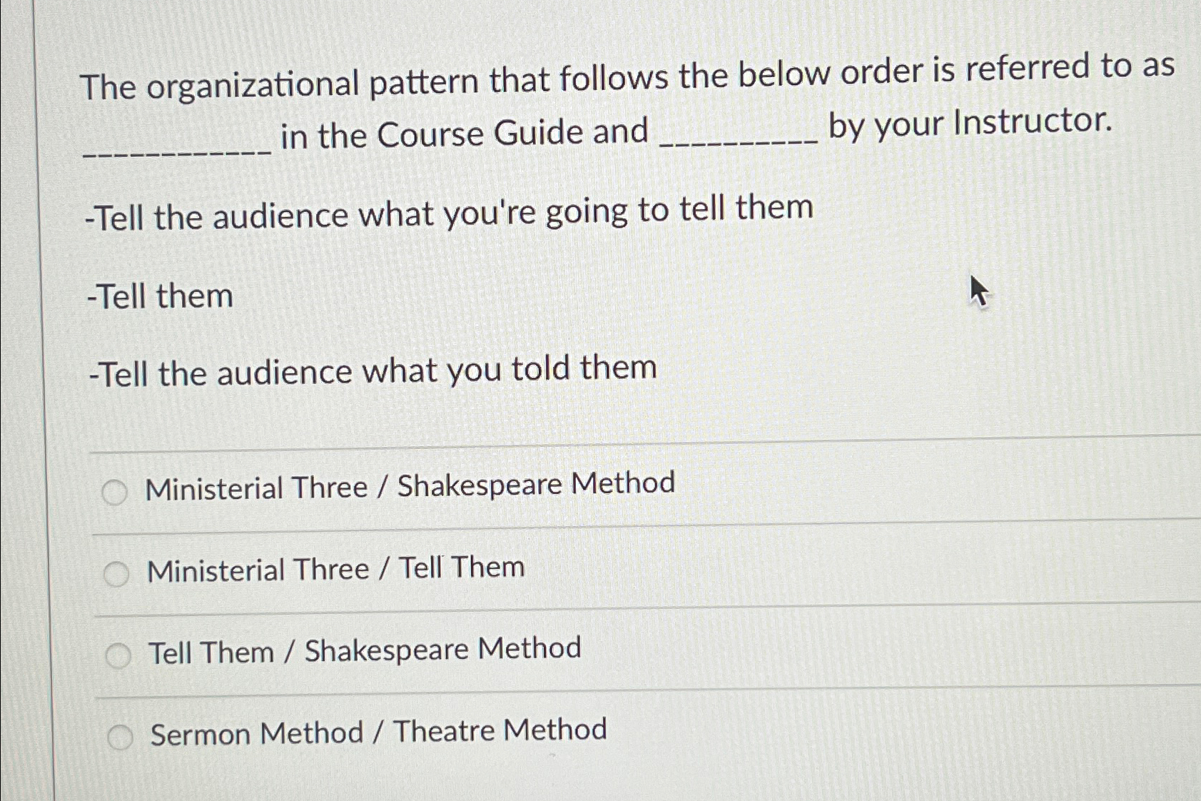 Solved The organizational pattern that follows the below | Chegg.com
