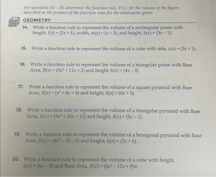 Solved For questions 14-20, determine the function rule, | Chegg.com