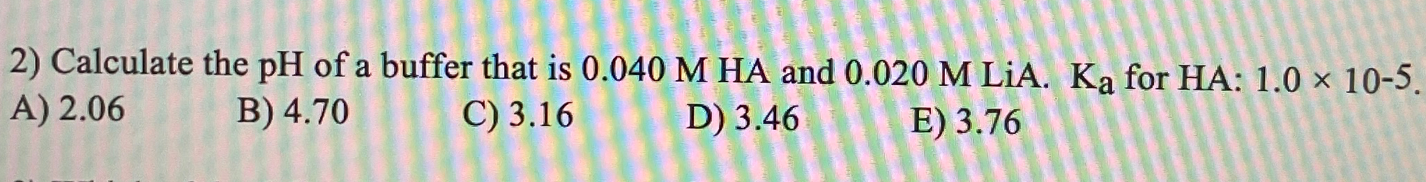 Solved Calculate the pH ﻿of a buffer that is 0.040 M ﻿HA and | Chegg.com