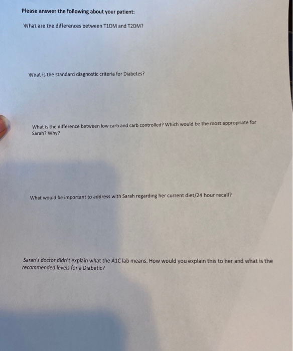 Solved Case Study Assignment; Diabetes History Sarah is a 21 | Chegg.com