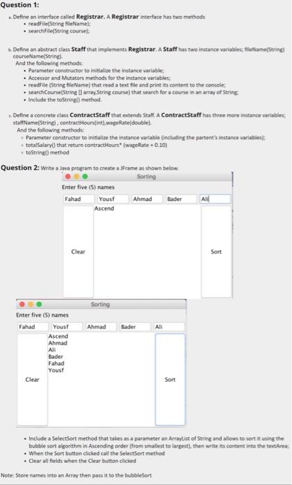 Solved Question 1: 2. Define an Interface called Registrar. | Chegg.com