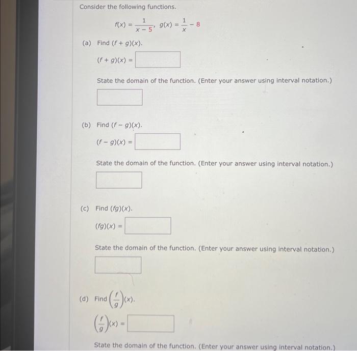 Solved Consider The Following Functions F X 64−x2 G X X 5