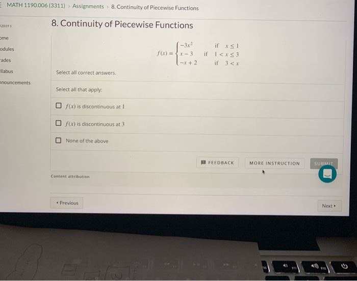 Solved MATH 1190.006 (3311) > Assignments > 8. Continuity of | Chegg.com