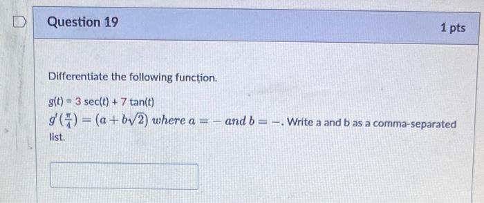 Solved Differentiate the following function. | Chegg.com