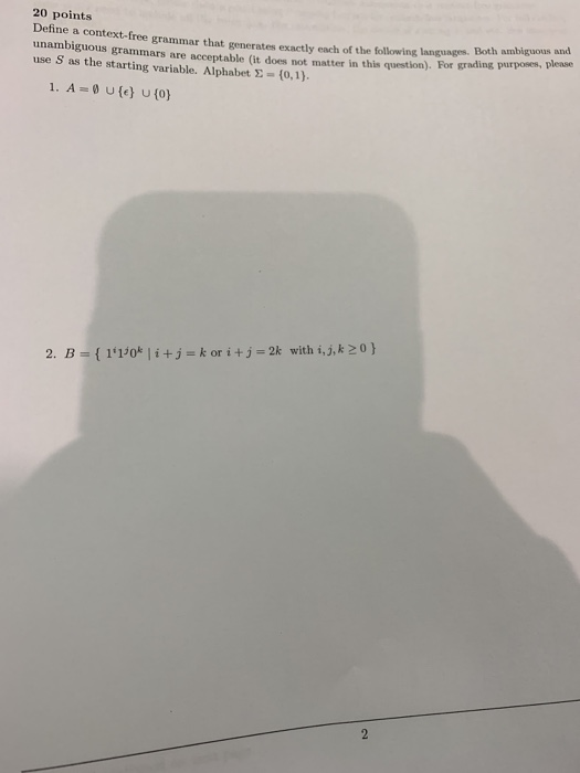Solved 20 points Define a context-free grammar that | Chegg.com