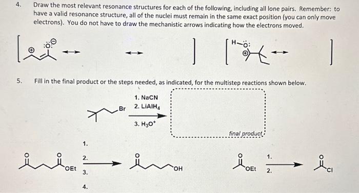 Solved 4. Draw the most relevant resonance structures for | Chegg.com