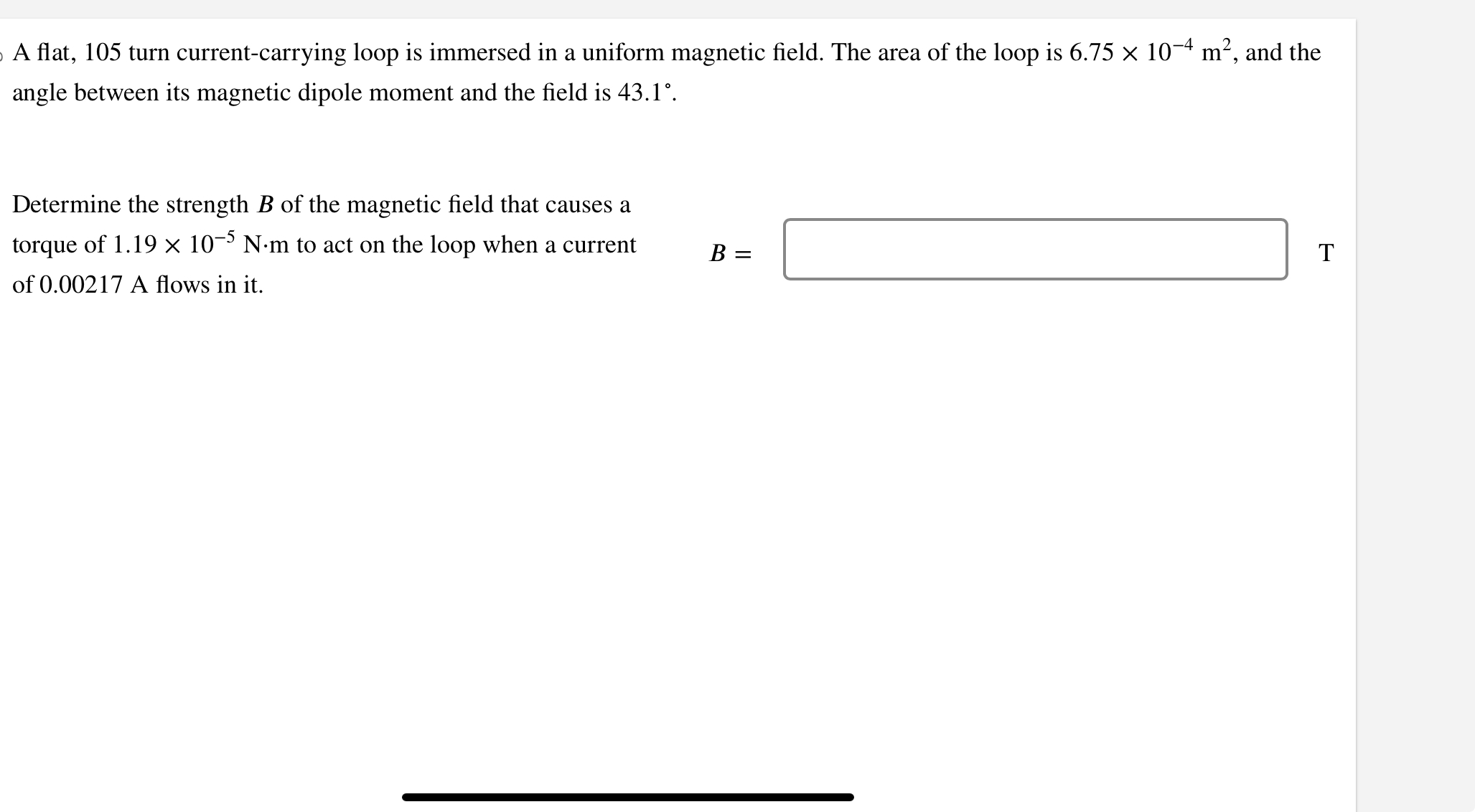 Solved A flat, 105 ﻿turn current-carrying loop is immersed | Chegg.com