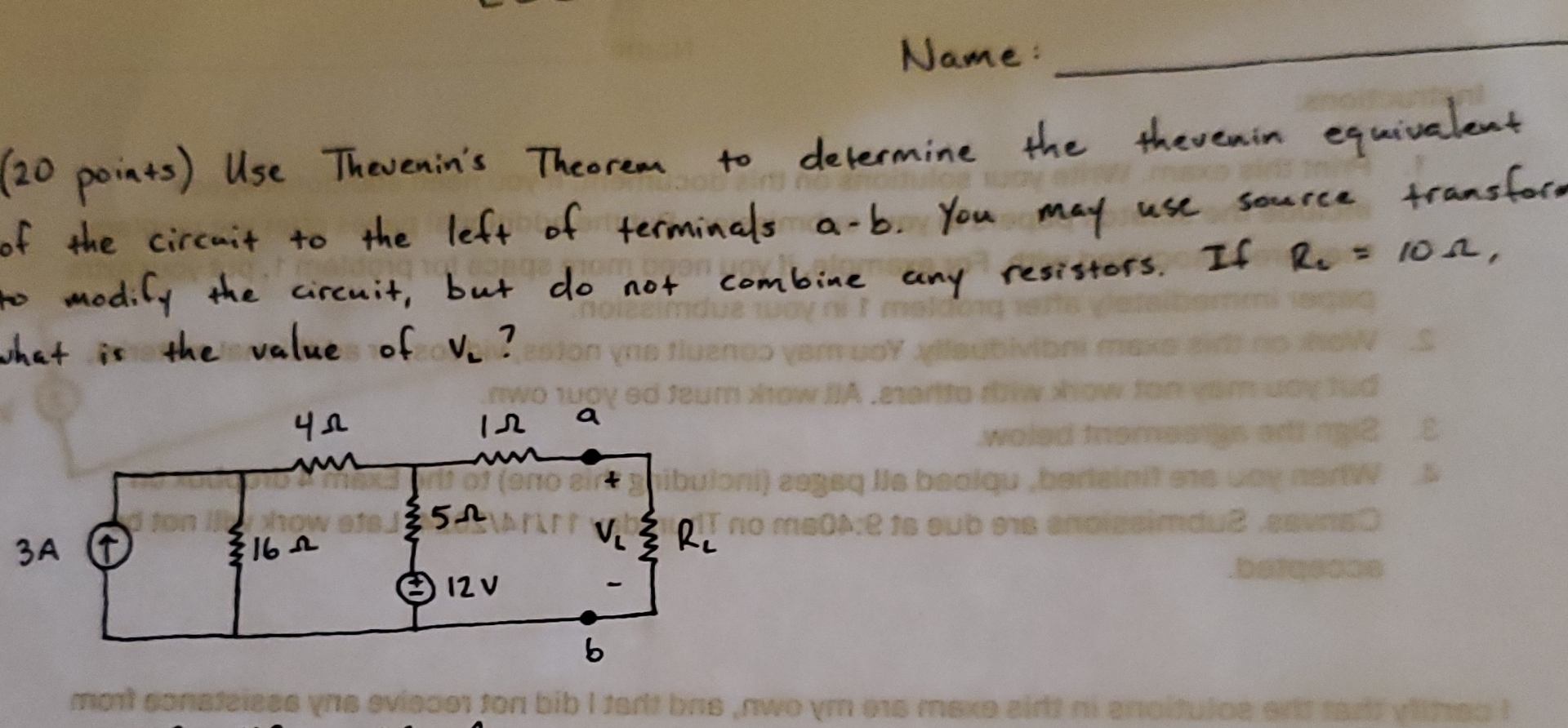 Solved by an EXPERT Name:(20 ﻿points) ﻿Use Thevenin's Theorem to | Chegg.com