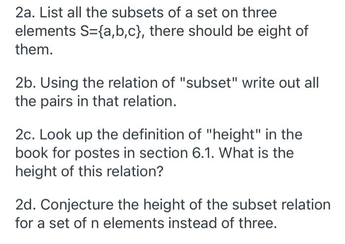 Solved 2a. List all the subsets of a set on three elements | Chegg.com