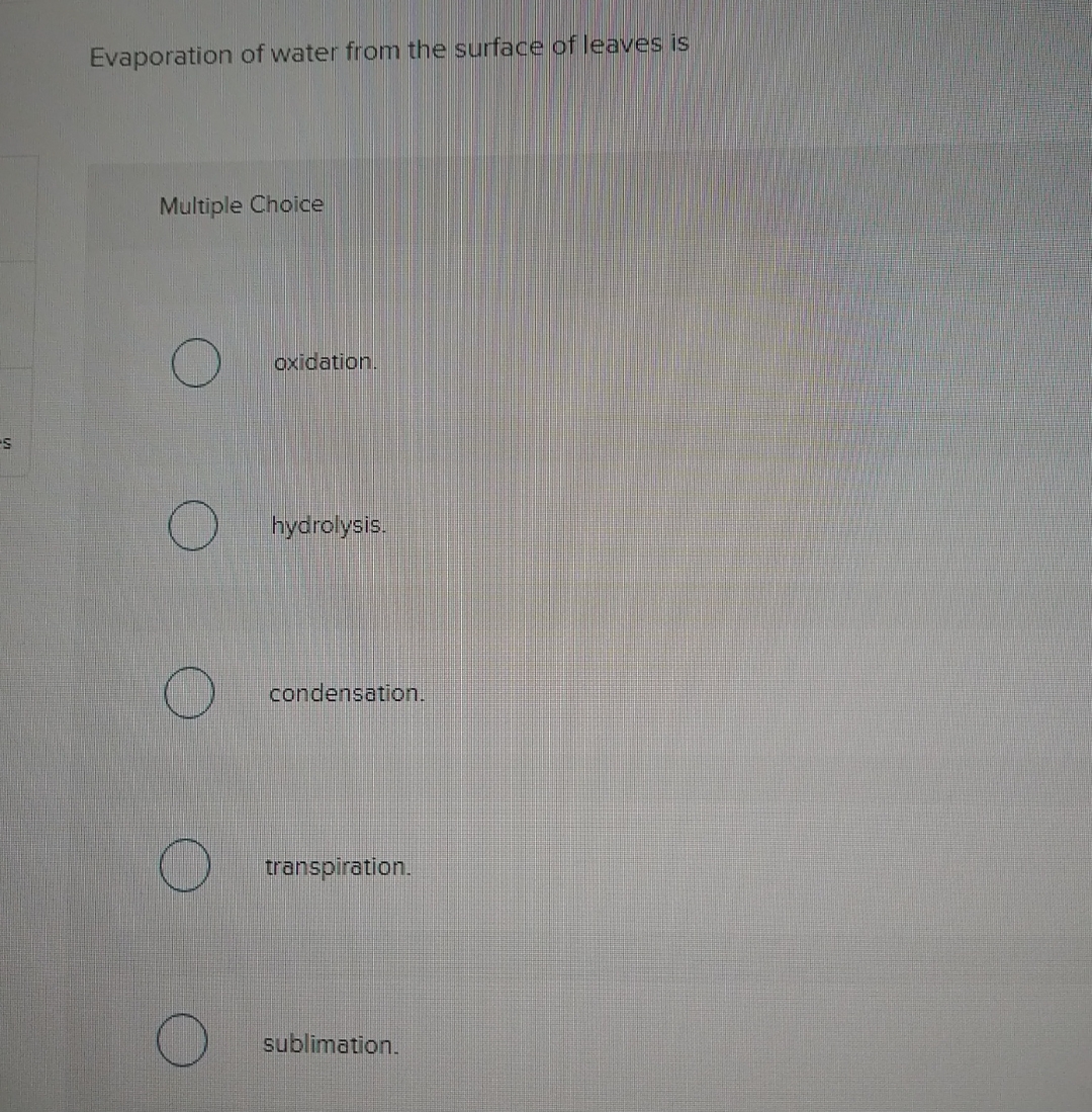 Solved Evaporation of water from the surface of leaves | Chegg.com