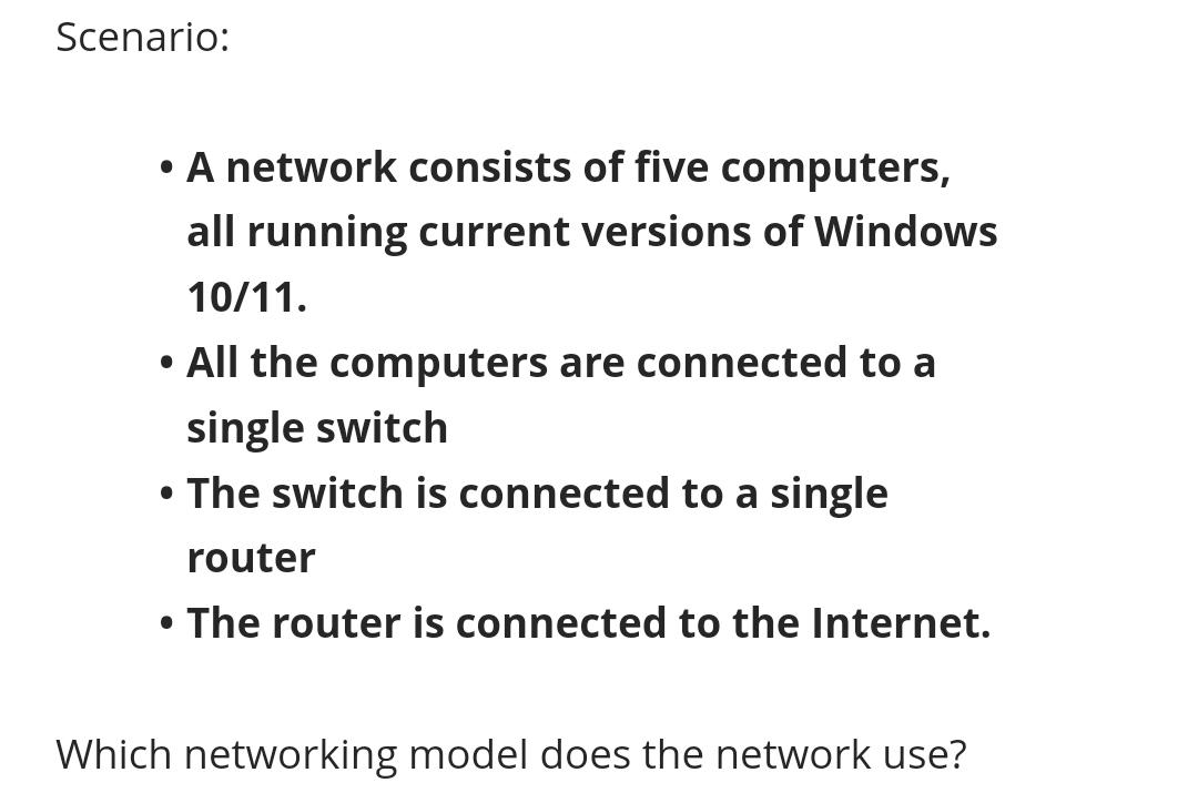Solved Scenario:A network consists of five computers, all | Chegg.com