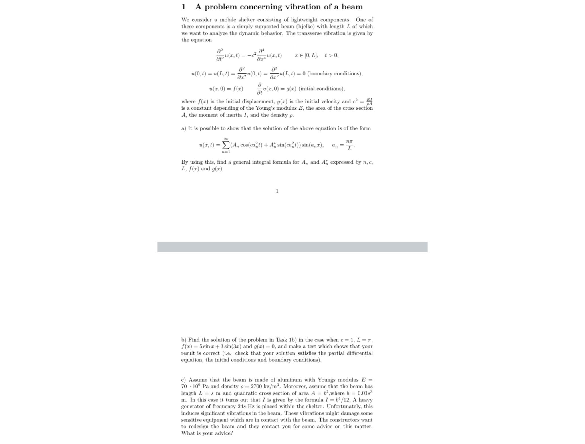 Solved 1 ﻿A problem concerning vibration of a beamWe | Chegg.com
