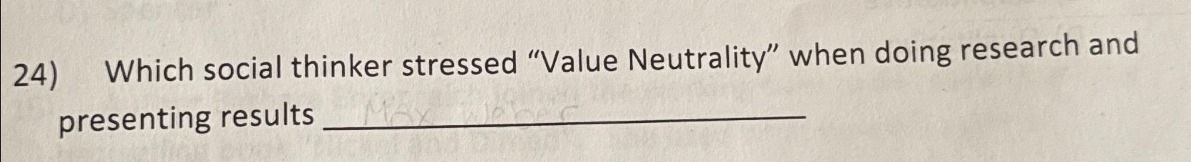 Solved Which social thinker stressed "Value Neutrality" when | Chegg.com