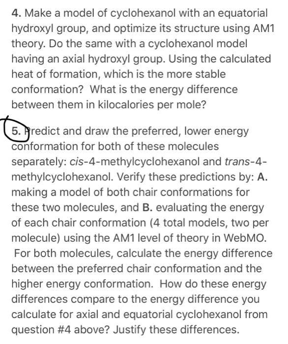 Solved 4. Make a model of cyclohexanol with an equatorial | Chegg.com