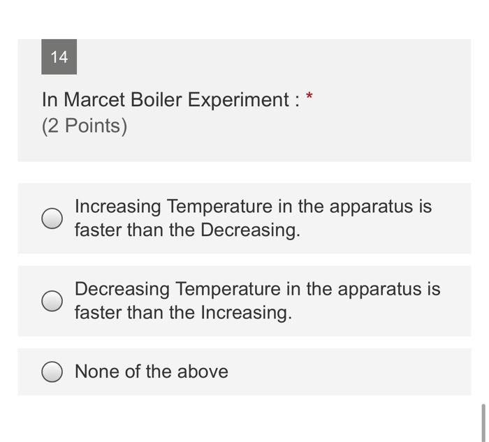 Solved 14 In Marcet Boiler Experiment : * (2 Points) | Chegg.com