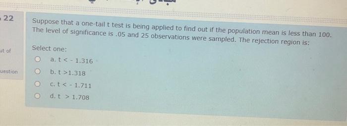 Solved -22 Suppose that a one-tailt test is being applied to | Chegg.com