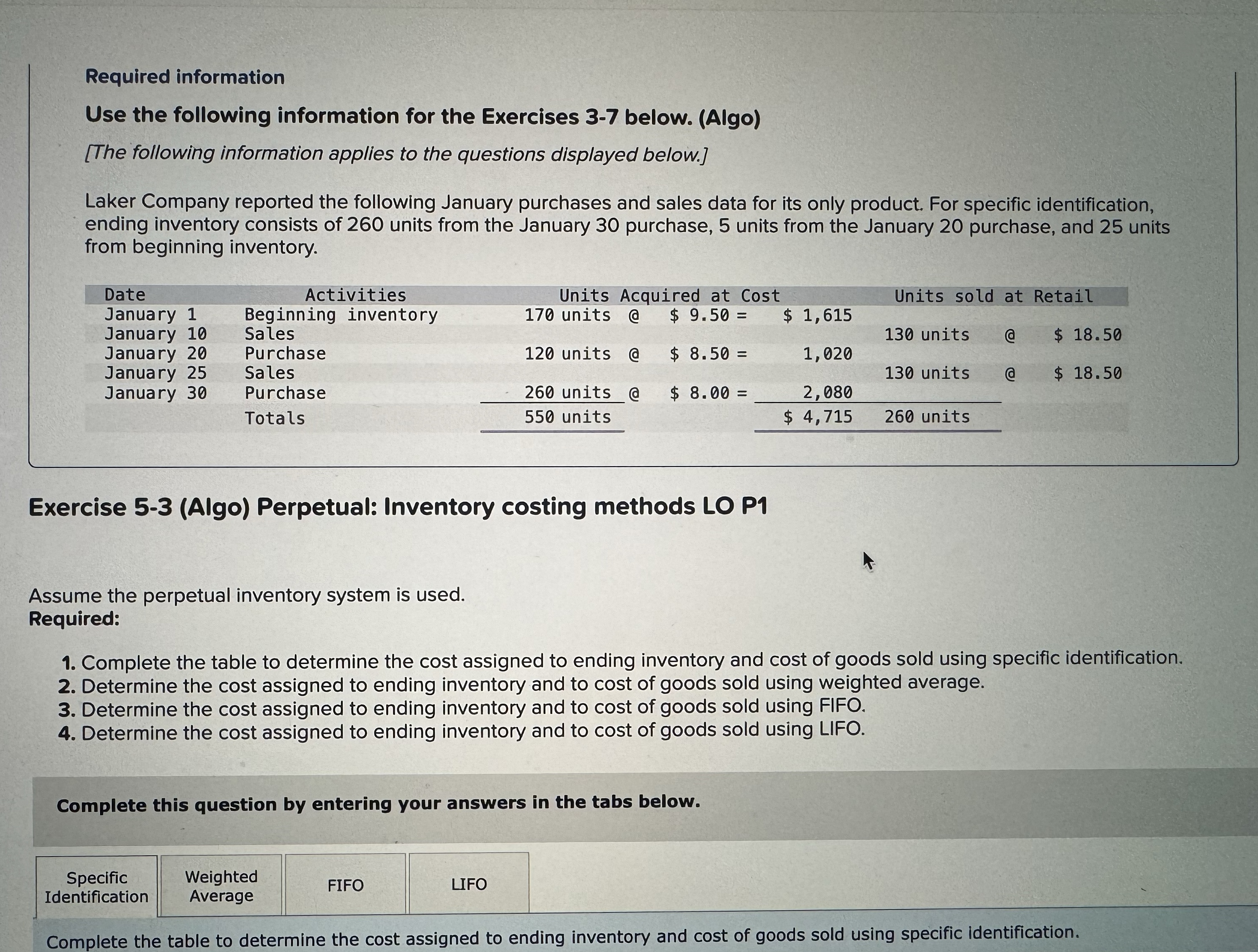 Solved Exercise 5-3 (Algo) ﻿Perpetual: Inventory costing | Chegg.com