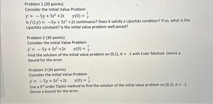 Solved Problem 1 (20 points) Consider the Initial Value | Chegg.com