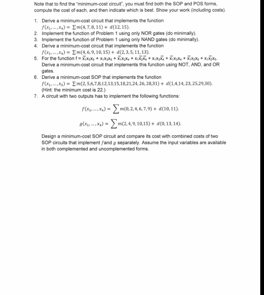 Solved Note that to find the "minimum-cost circuit", you | Chegg.com