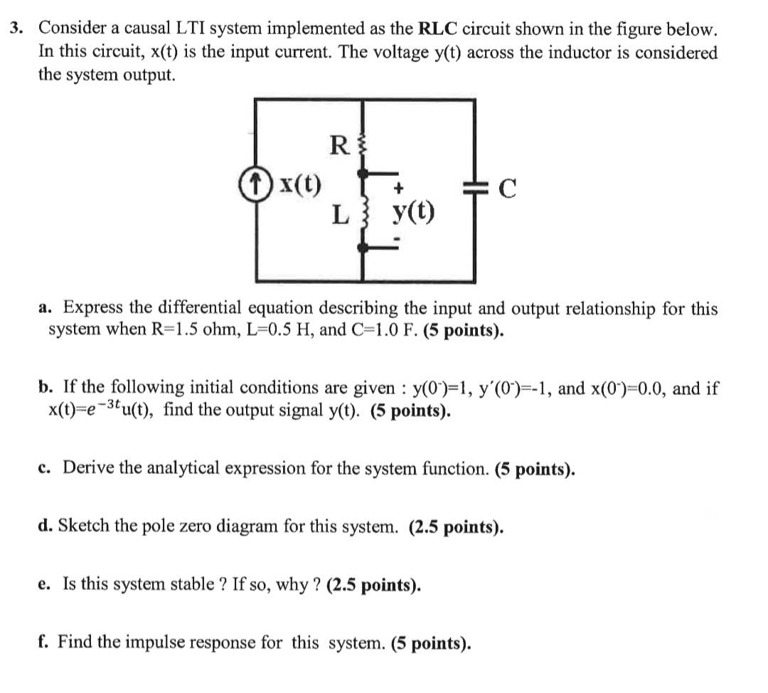Solved Consider a causal LTI system implemented as the RLC | Chegg.com