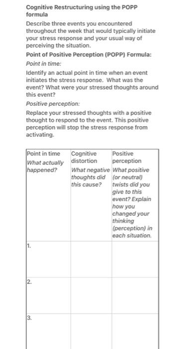 Solved Cognitive Restructuring using the POPP formula | Chegg.com