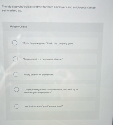 Solved The ideal psychological contract for both employers | Chegg.com