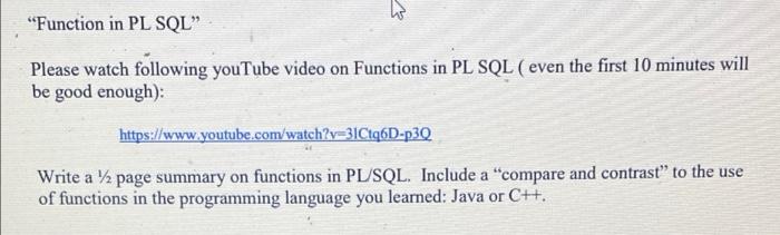 Solved Ws "Function in PL SQL" Please watch following | Chegg.com