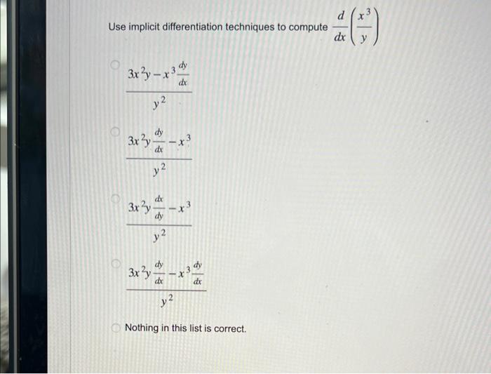 Solved Use implicit differentiation techniques to compute | Chegg.com