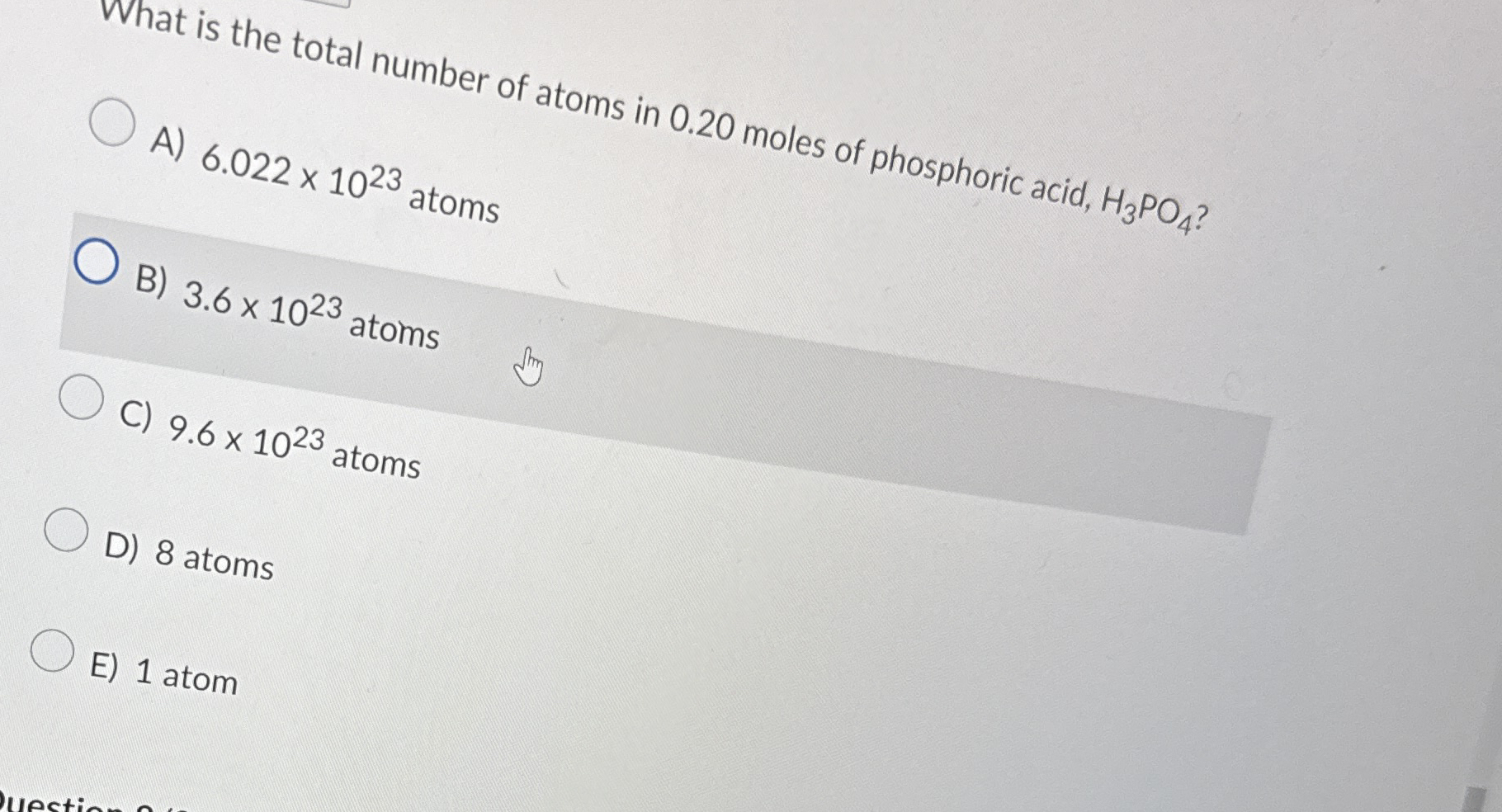 Solved What is the total number of atoms in 0.20 ﻿moles of | Chegg.com