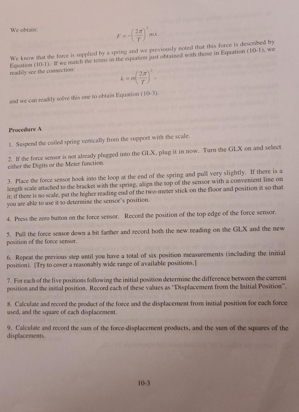 Solved Experiment 10. Simple Harmonic Motion Purpose To | Chegg.com