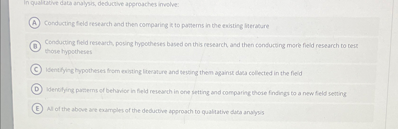 Solved In qualitative data analysis, deductive approaches | Chegg.com