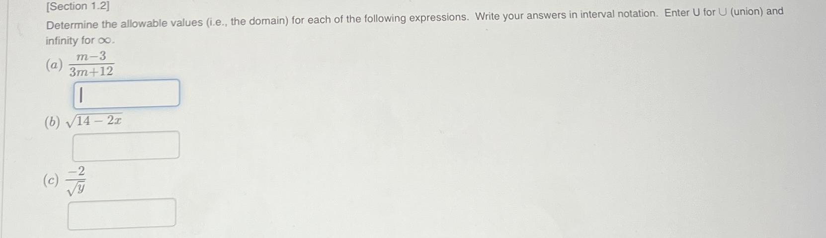 Solved Determine the allowable values (i.e., ﻿the domain) | Chegg.com