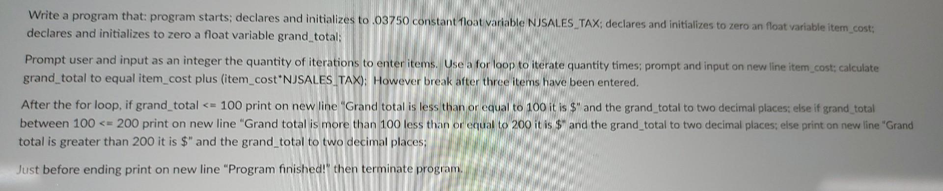 Solved Write A Program That Program Starts Declares And