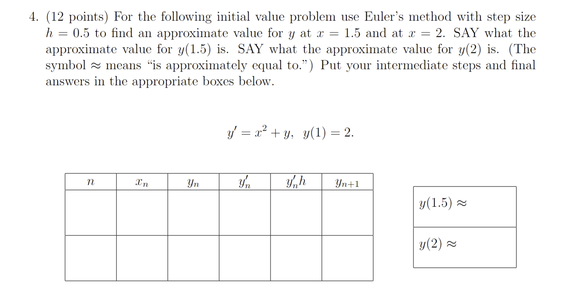Solved (12 ﻿points) ﻿For the following initial value problem | Chegg.com