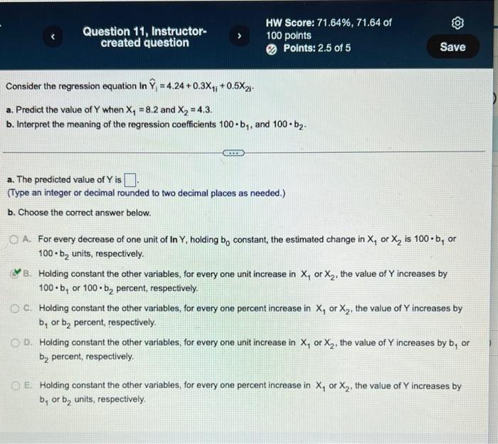Solved Consider the regression equation | Chegg.com