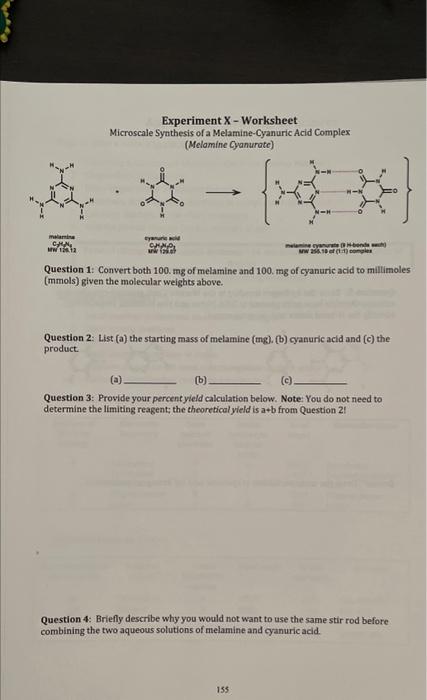Solved Experiment X - Worksheet Microscale Synthesis of a | Chegg.com