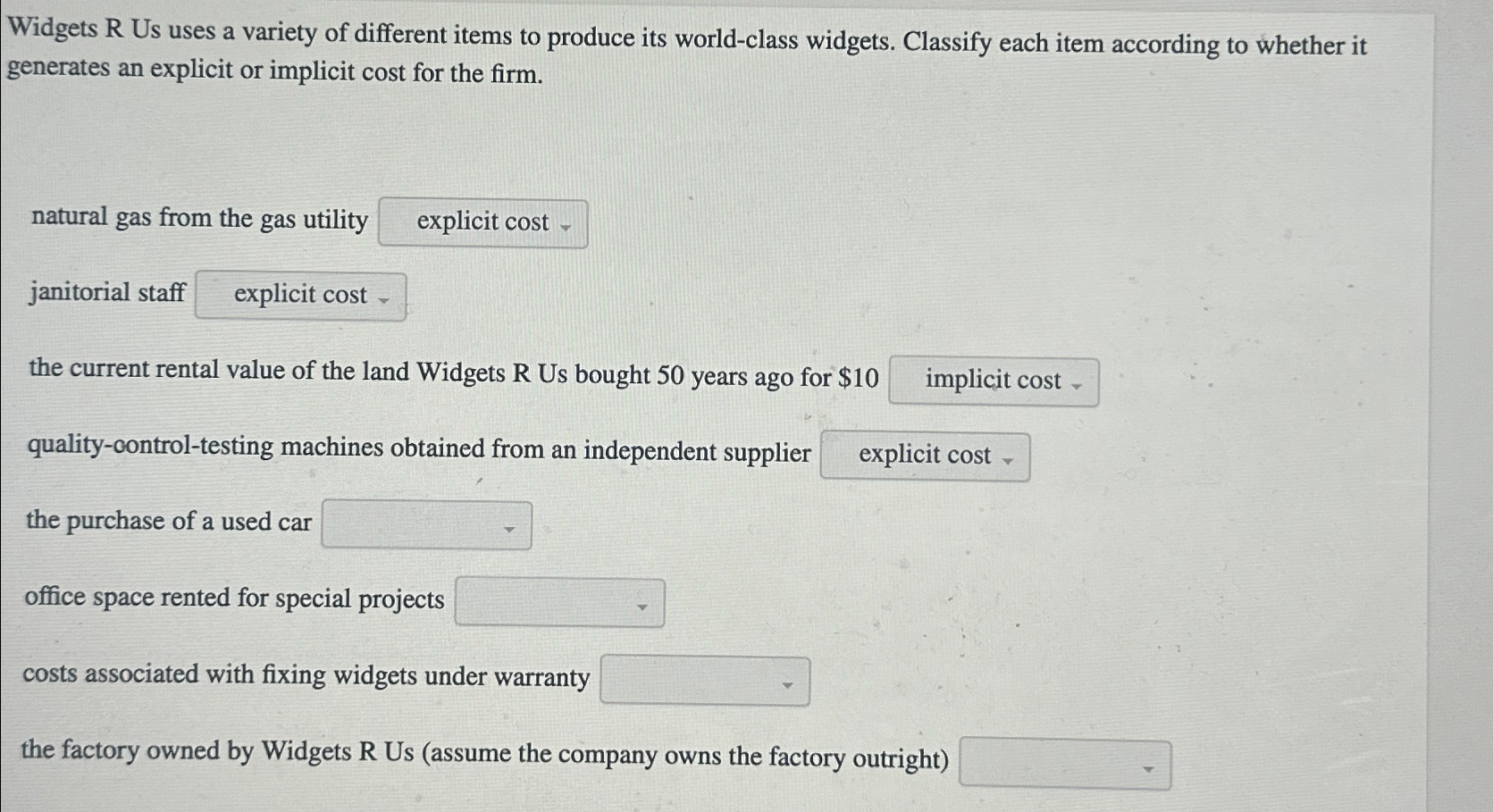 Solved Widgets R Us uses a variety of different items to | Chegg.com