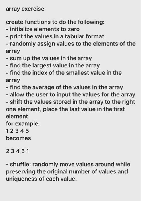 Solved array exercise create functions to do the following: | Chegg.com