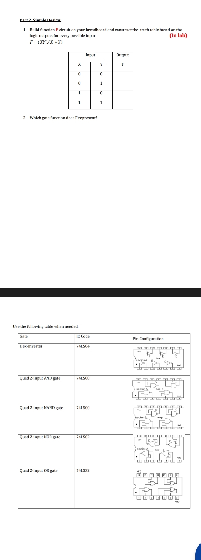 Part 2:Simple Design:1- ﻿Build function F circuit on | Chegg.com