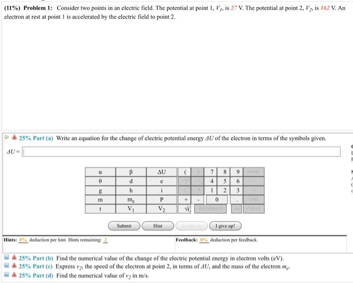 Solved (11%) Problem 1: Consider two points in an electric | Chegg.com
