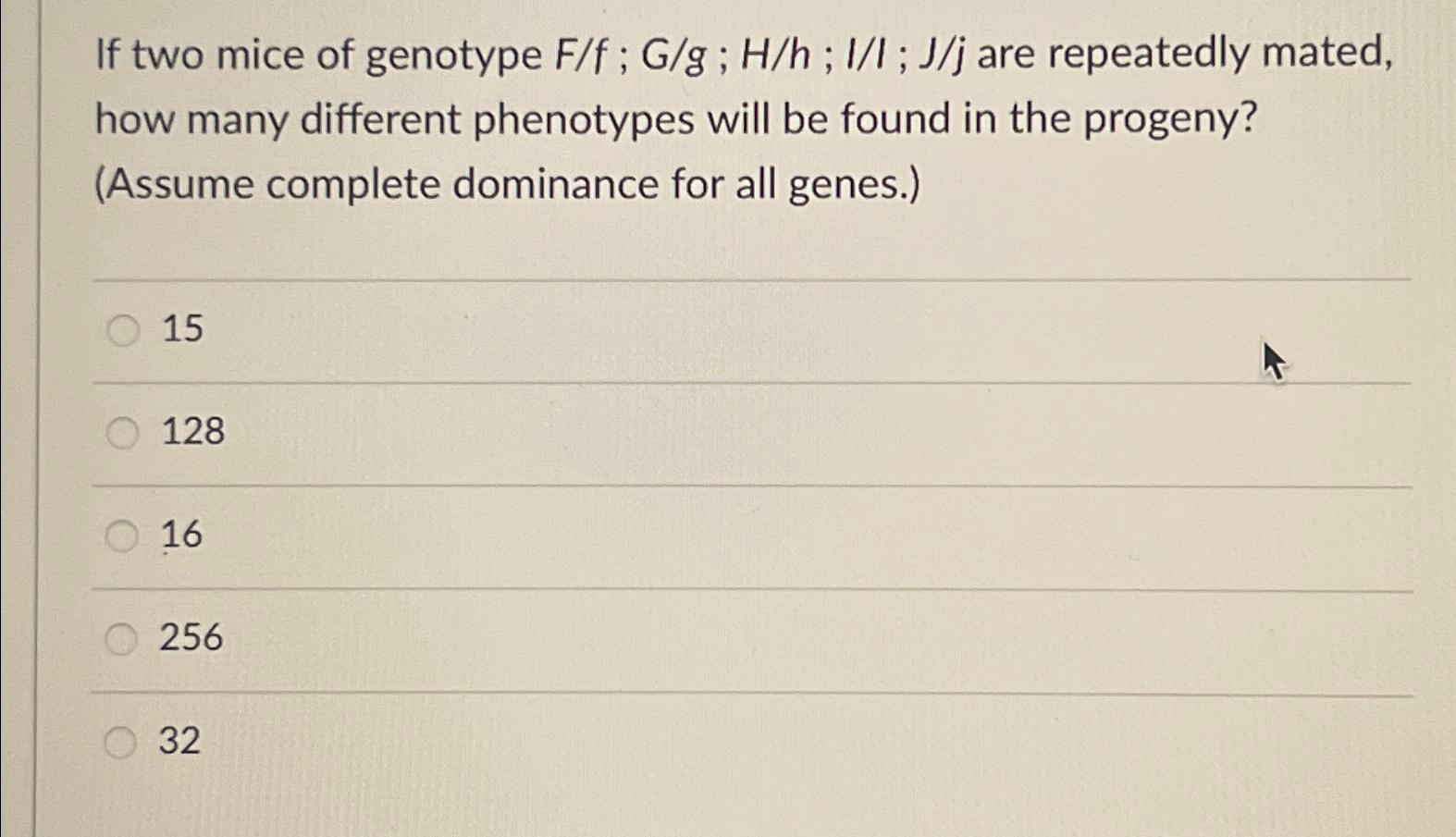 Solved If two mice of genotype Ff;Gg;Hh;II;Jj ﻿are | Chegg.com
