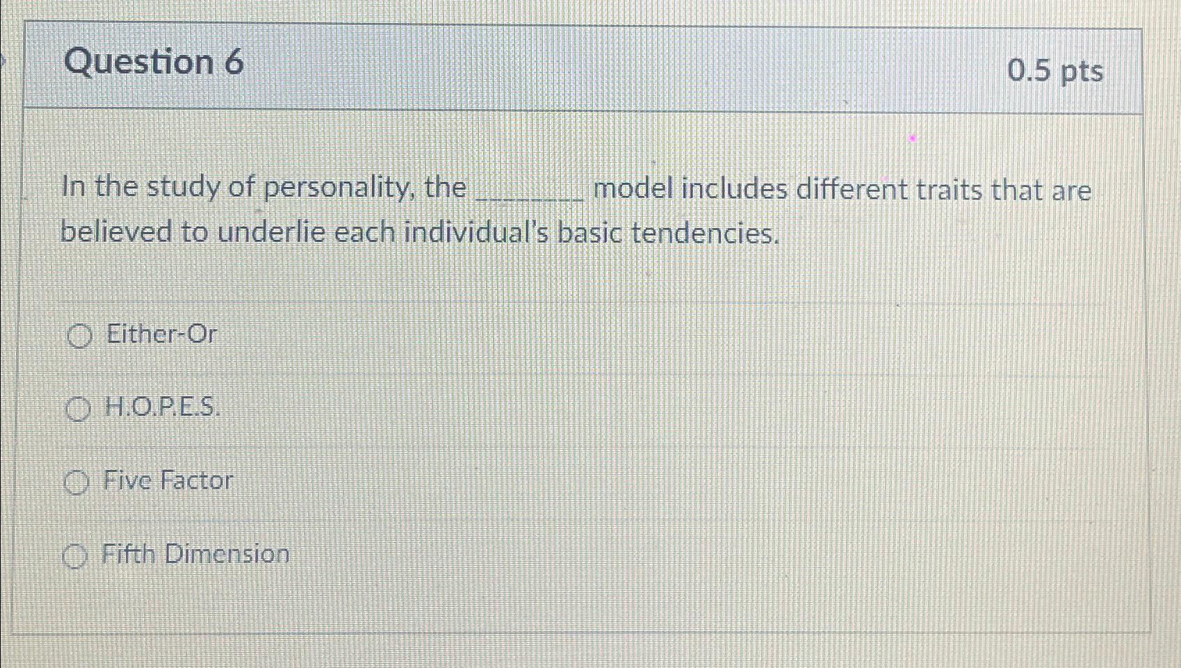 Solved Question 60.5ptsIn the study of personality, the | Chegg.com
