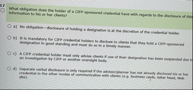 Solved What obligation does the holder of a CIP-sponsored | Chegg.com